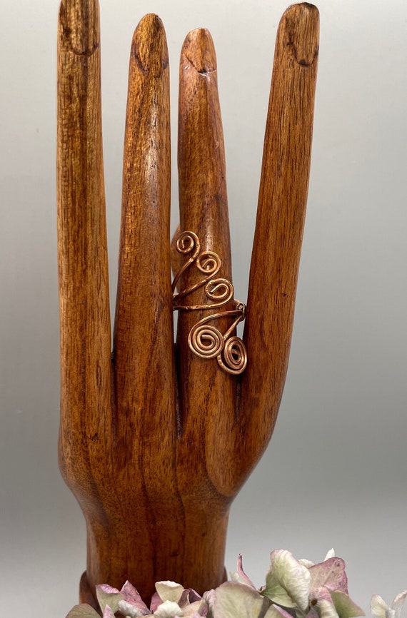 Vintage Copper Swirl Artisan Ring adjustable - Gem