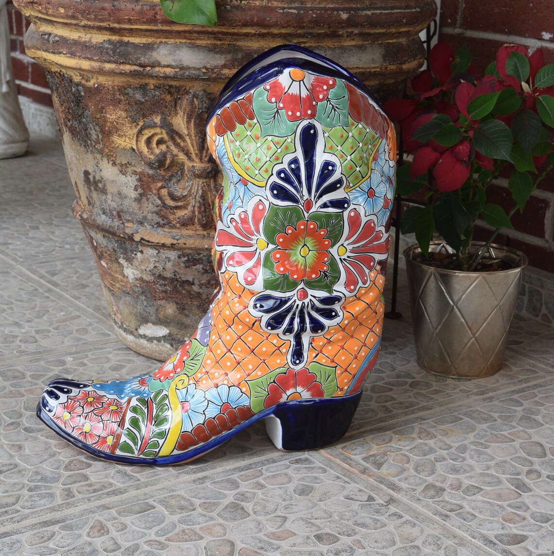 Cowboy Roper Boot | Ceramic Talavera Roper Large Western Boot | Home ...