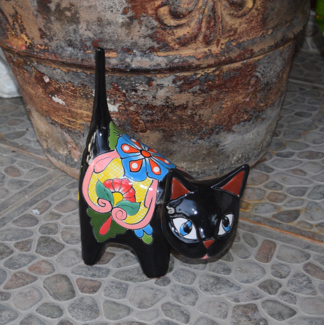 Black Cat Talavera Ceramic Decor | Friendly Cutie Cat Home Decor ...
