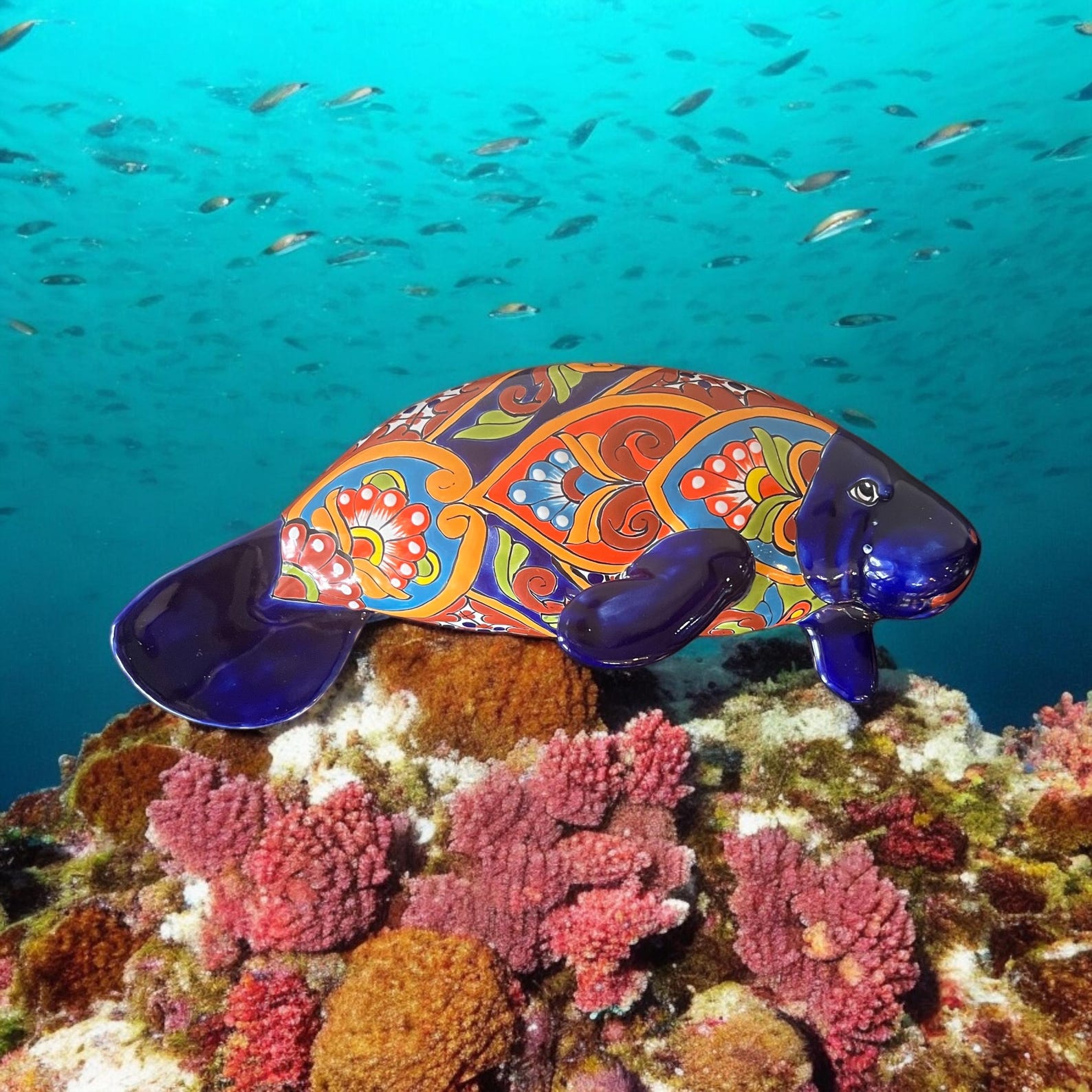 Manatee Talavera Ceramic | Mancave Home Kitchen Patio | Garden Pottery ...