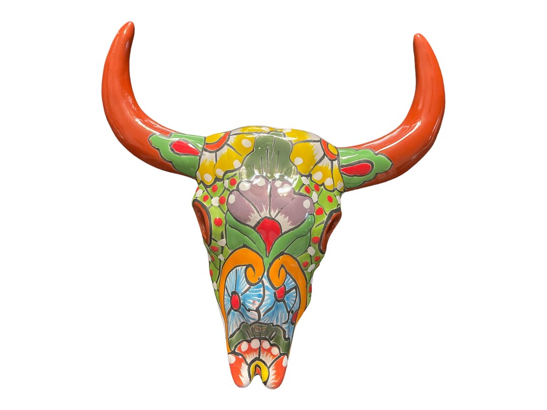 Longhorn Skull Talavera Ceramic | Cow Skull Decor | Longhorn Style Bull ...