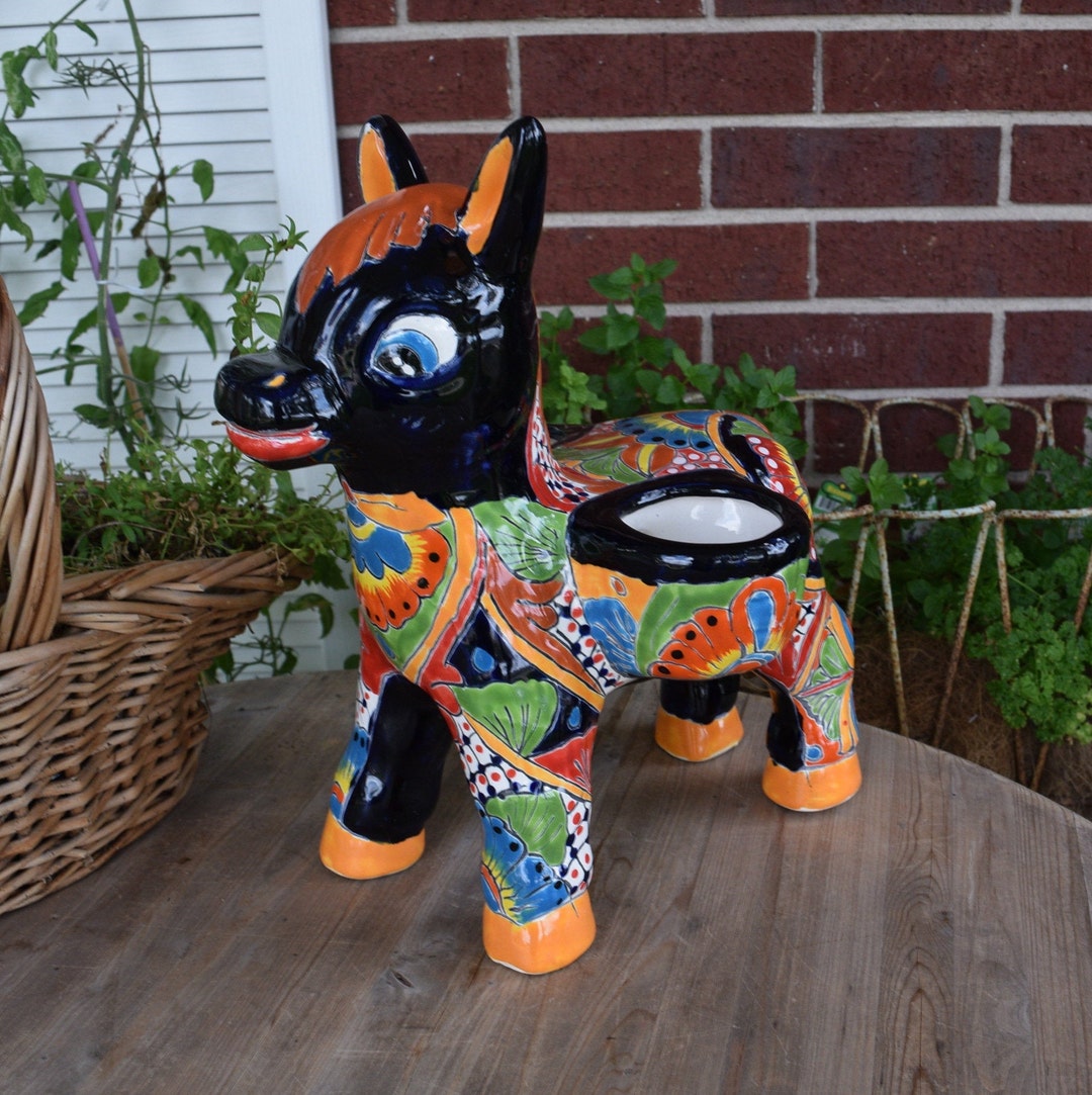 Donkey Burrito Plantar Pottery Talavera Ceramic Home Kitchen Patio ...