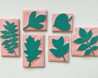 Common tree leaves stamp set of 17 specimens hand carved stamp | Etsy