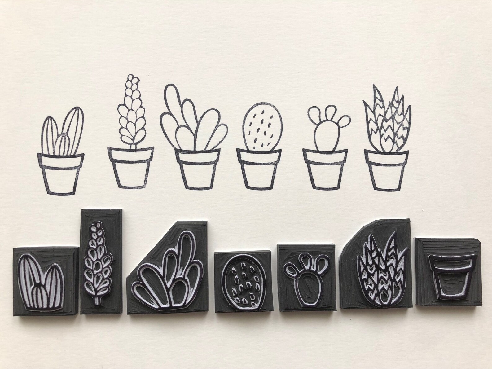 Cactus Cacti Stamp Cactus Rubber Stamp Set of 6 Cactus - Etsy