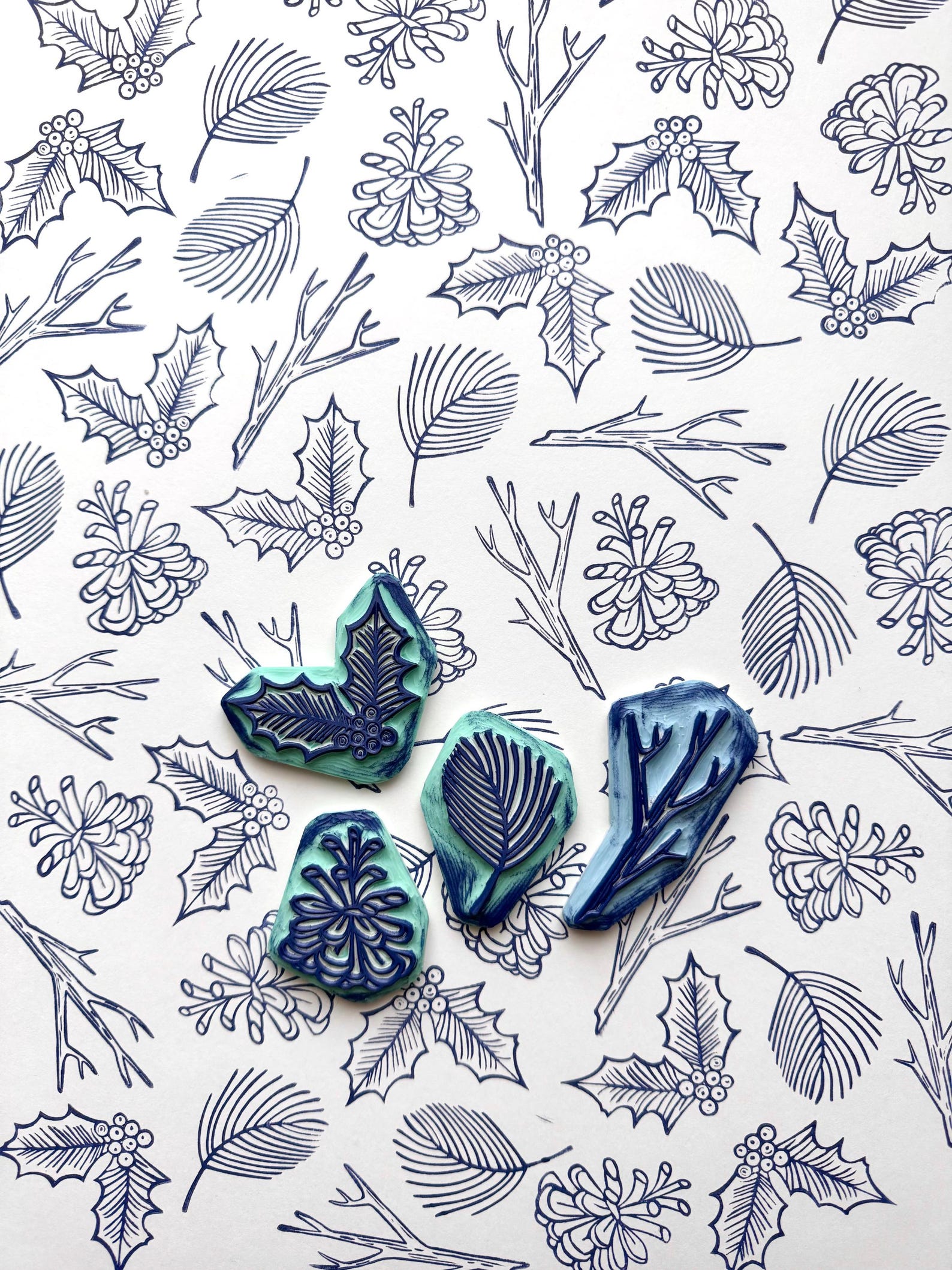 Christmas Stamps, Diy Holiday Cards, Holly Leaf Stamp, Pine Tree Branch ...