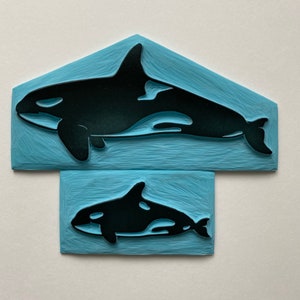 Killer Whale Hand Carved Rubber Stamp Set, Orca Whale With Calf Stamp ...