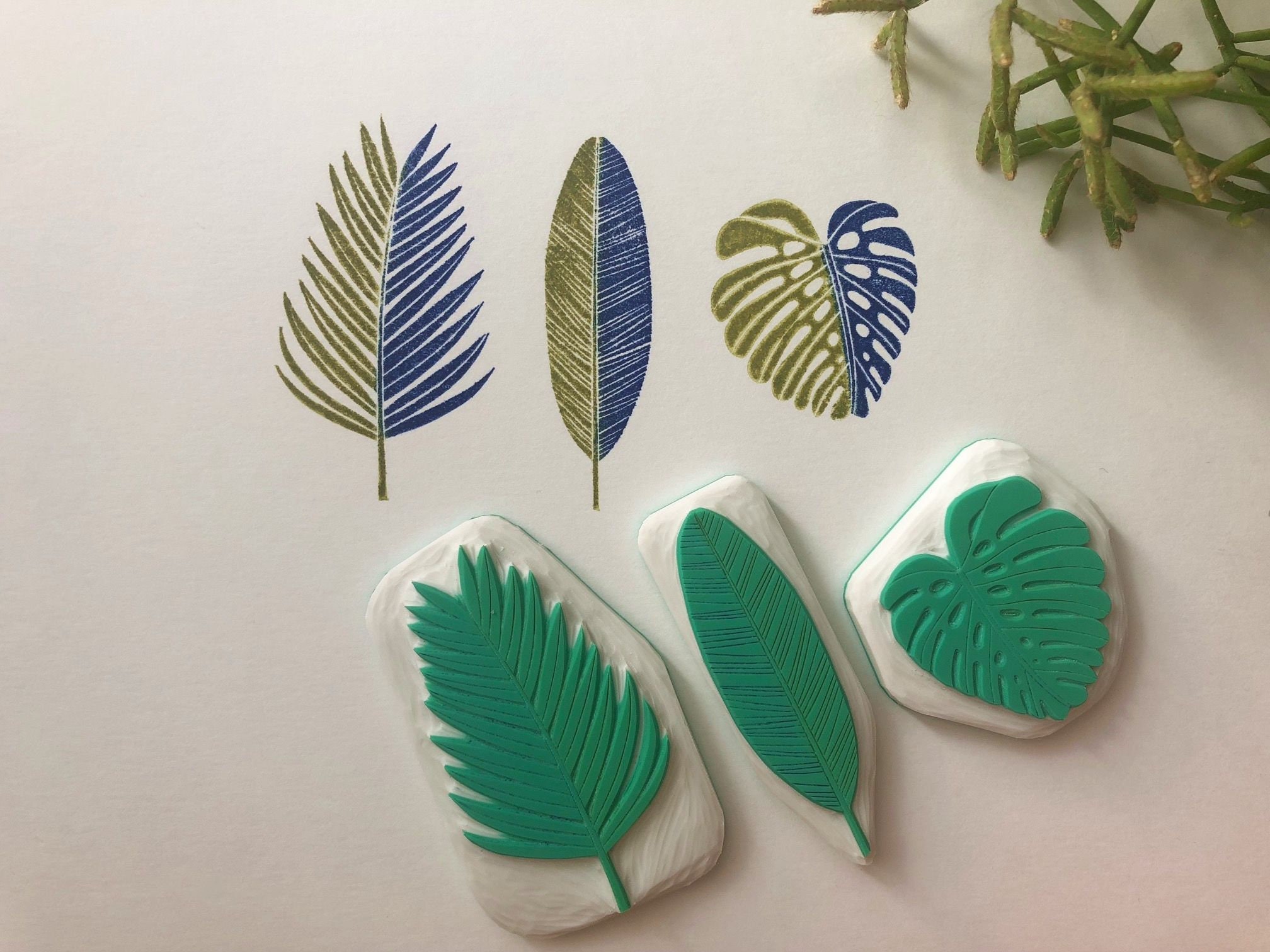 Palm Leaves Tropical Set of 3 Hand Carved Rubber Stamp MEDIUM - Etsy