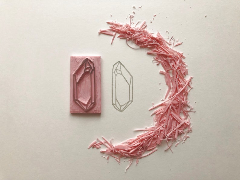 The Quartz Crystal Stone No. 1 Hand Carved Rubber Stamp, Raw Crystal ...