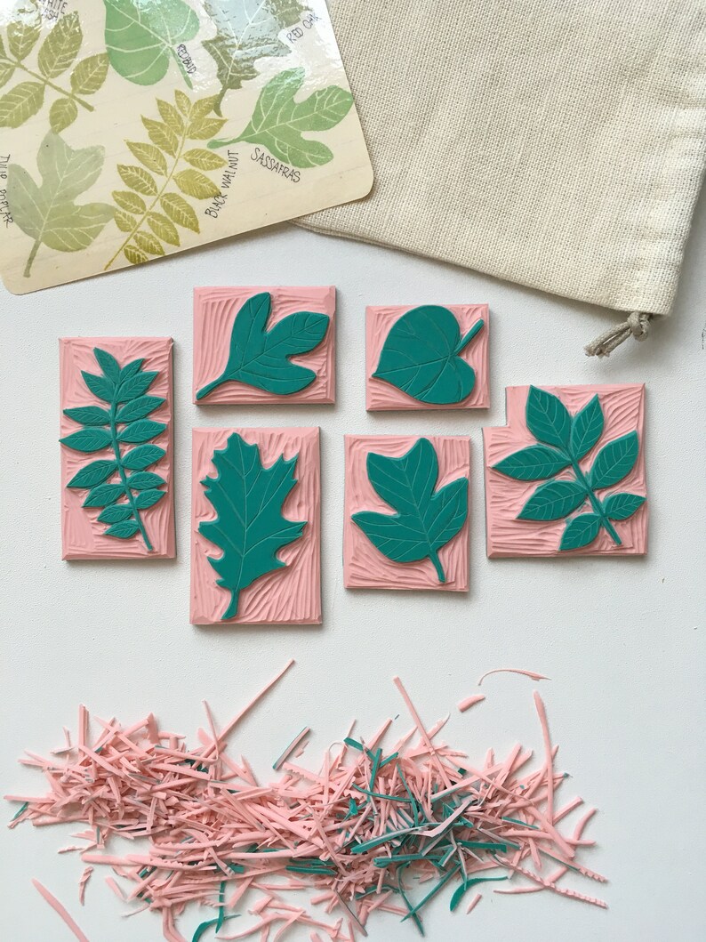 Common Trees Stamp Set, Hand Carved Botanical Stamp Set, Montessori ...