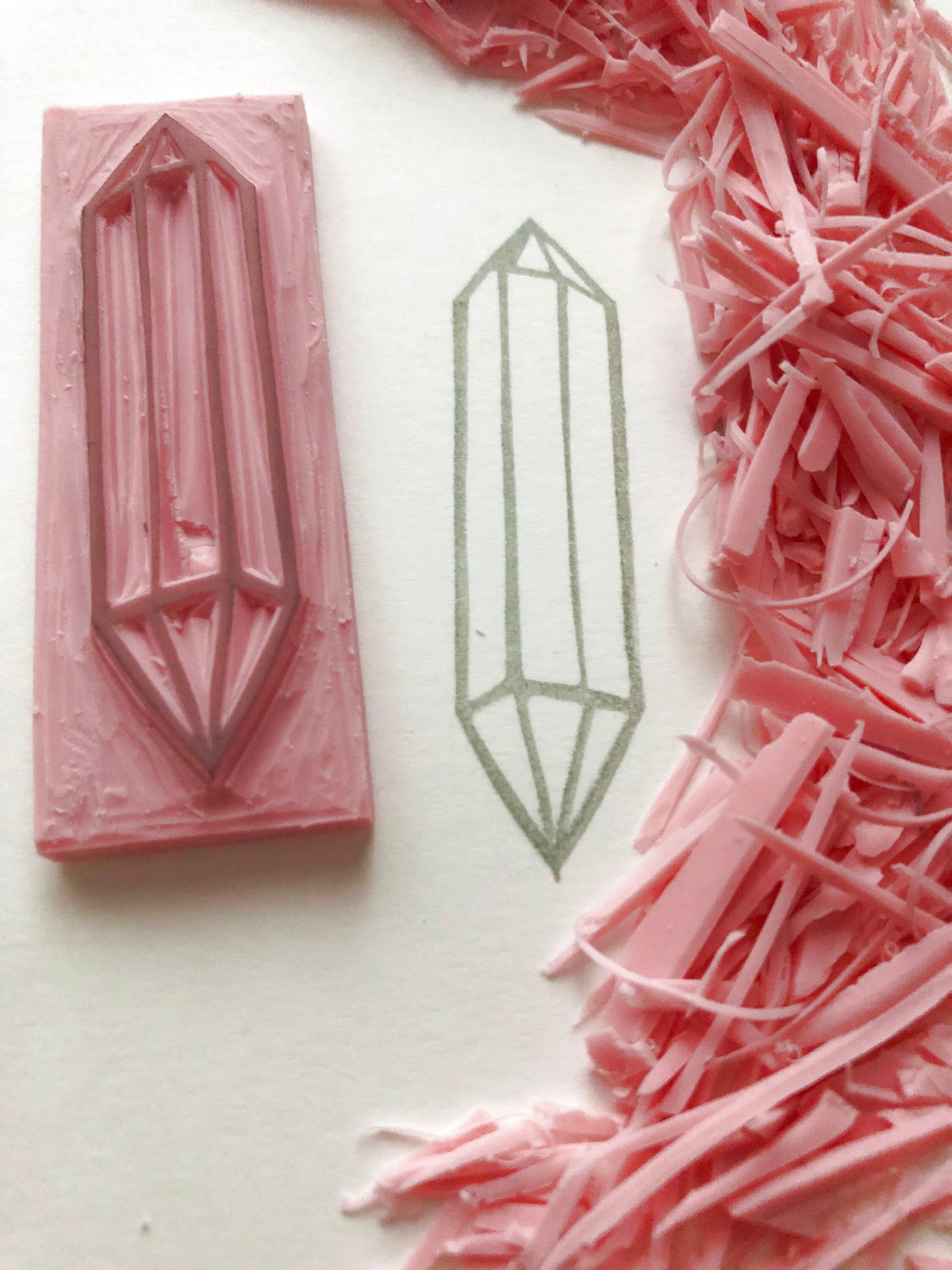 The Quartz Crystal Stone No. 3 Hand Carved Rubber Stamp, Raw Crystal ...