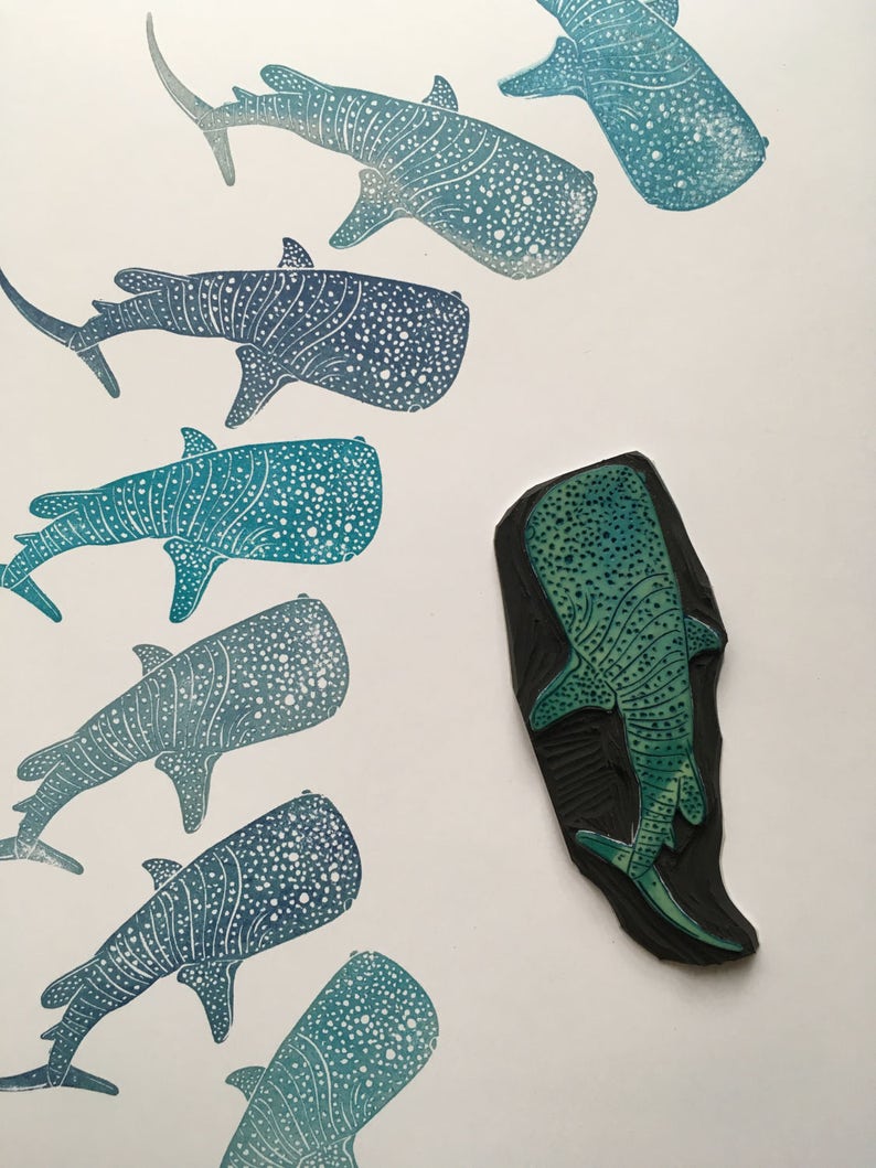 Whale Shark Hand Carved Rubber Stamp - Etsy