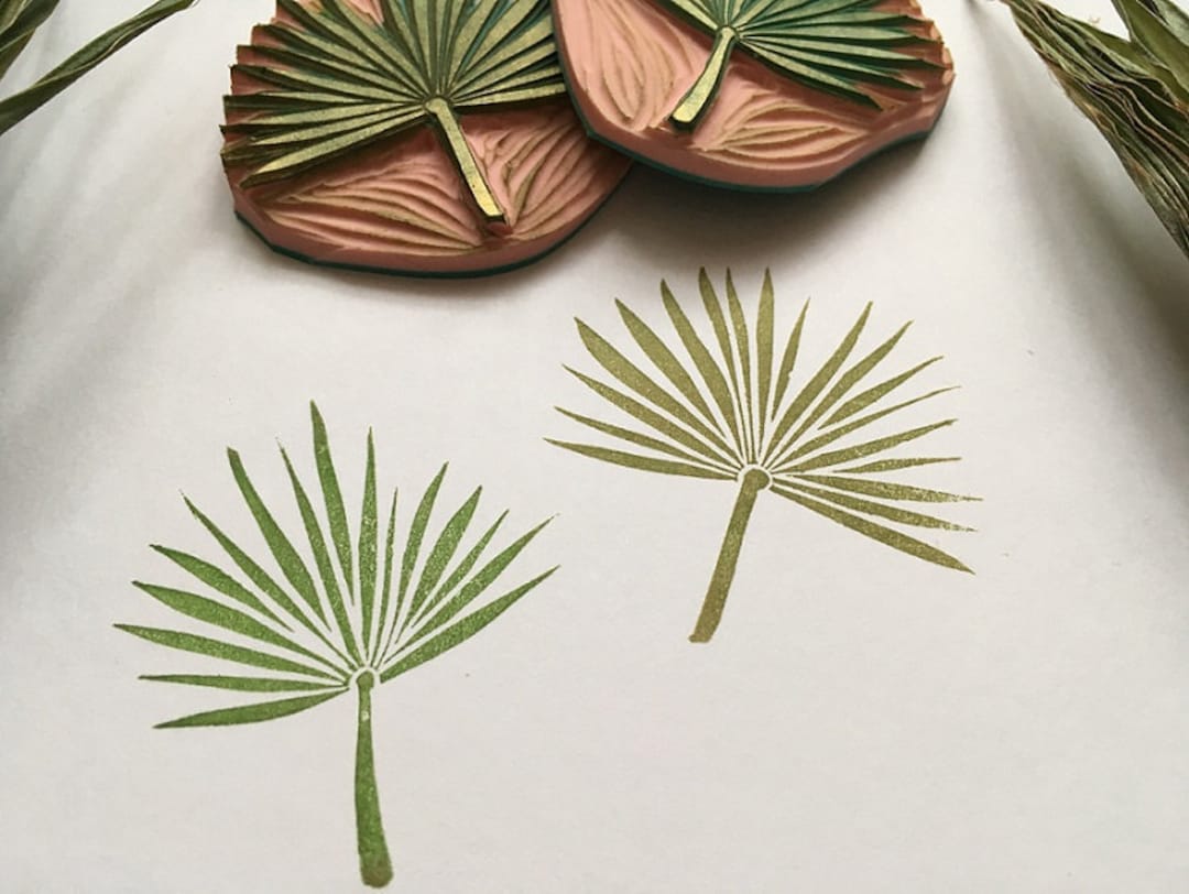 California Fan Palm Leaf Set, Hand Carved Rubber Stamp, Desert Fan Palm ...