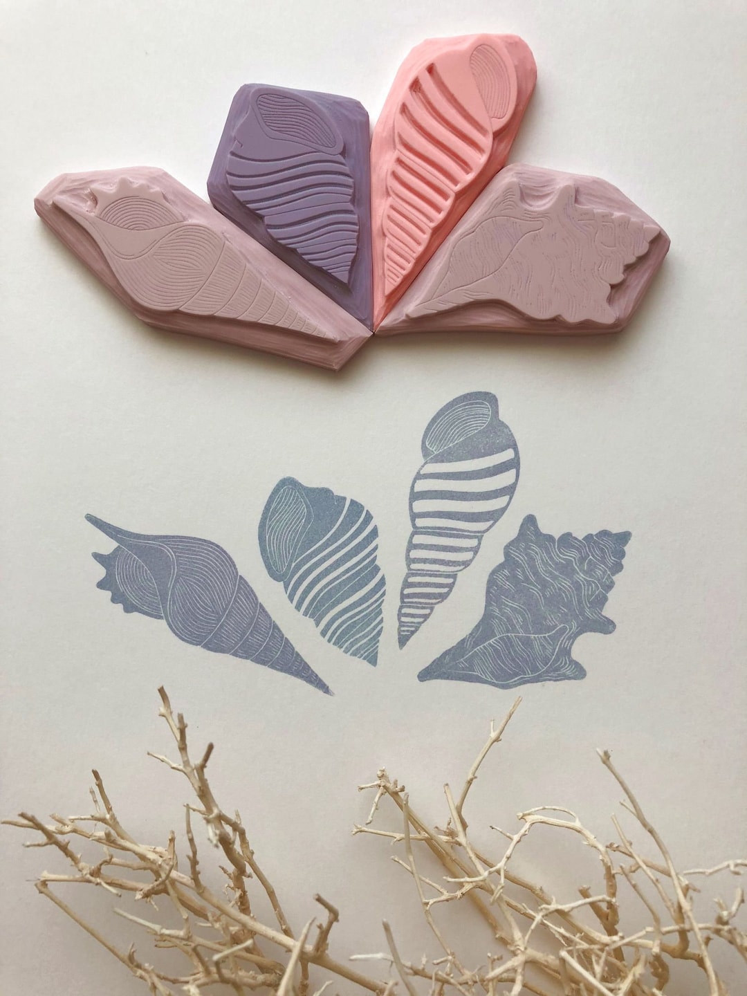 Seashell Hand Carved Rubber Stamp / Seashells Ocean Stamp Set of 4 - Etsy