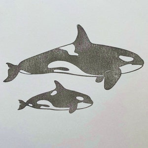 Killer Whale Hand Carved Rubber Stamp Set, Orca Whale With Calf Stamp ...