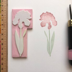 Iris Flower Hand Carved Stamp, Botanical Art Print, Rubber Handmade ...