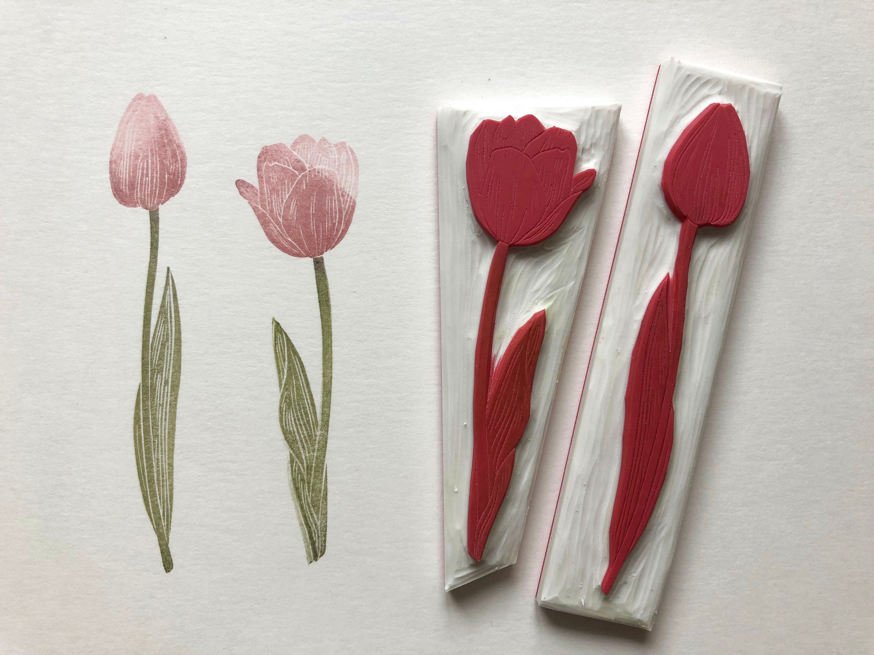 Tulip Flower Hand Carved Stamp Botanical Art Print Rubber - Etsy