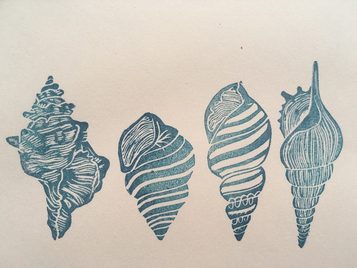 Seashell Hand Carved Rubber Stamp / Seashells Ocean Stamp Set - Etsy