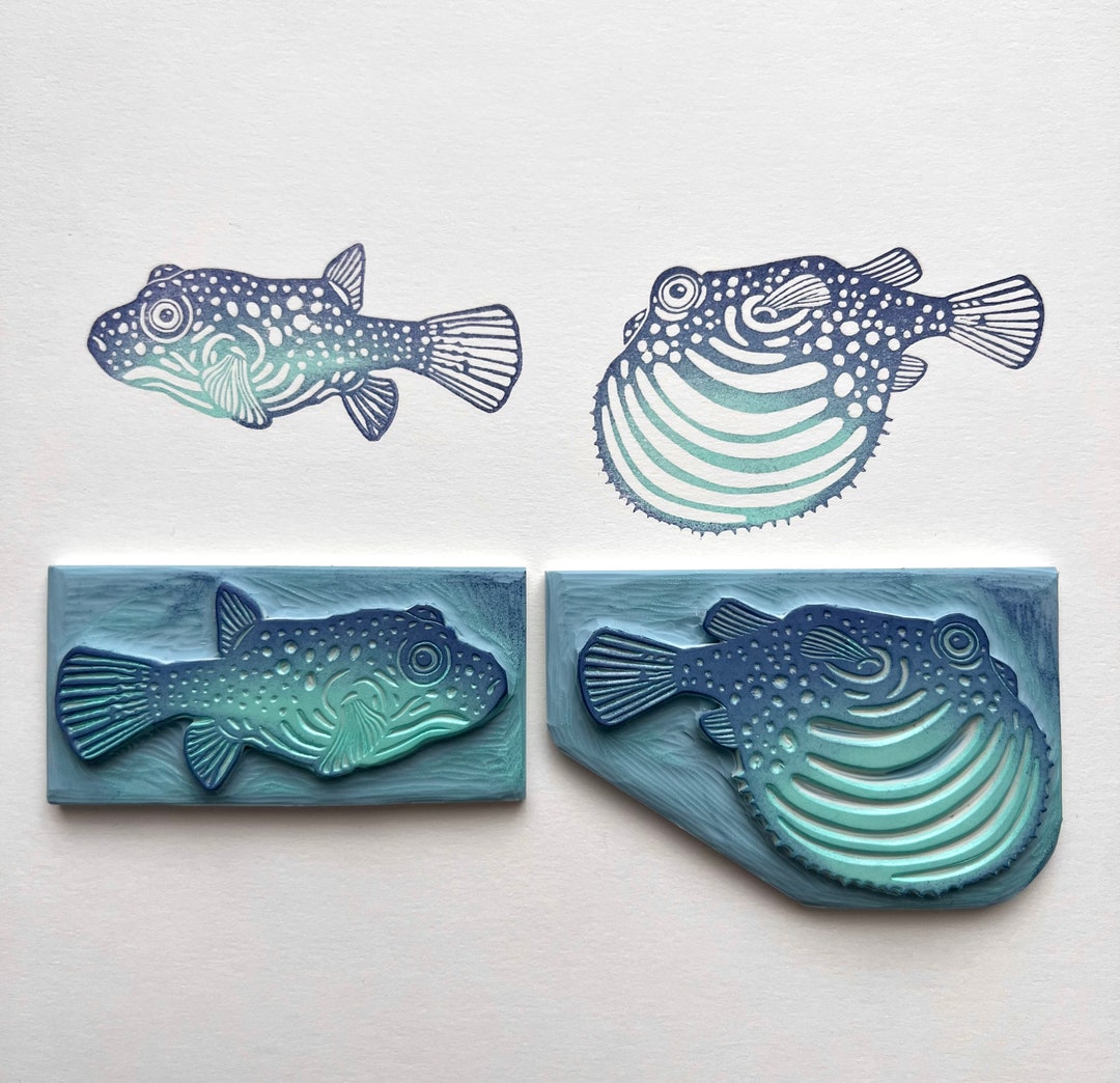 White-spotted Pufferfish Rubber Stamp, Balloonfish Art, Bubblefish ...
