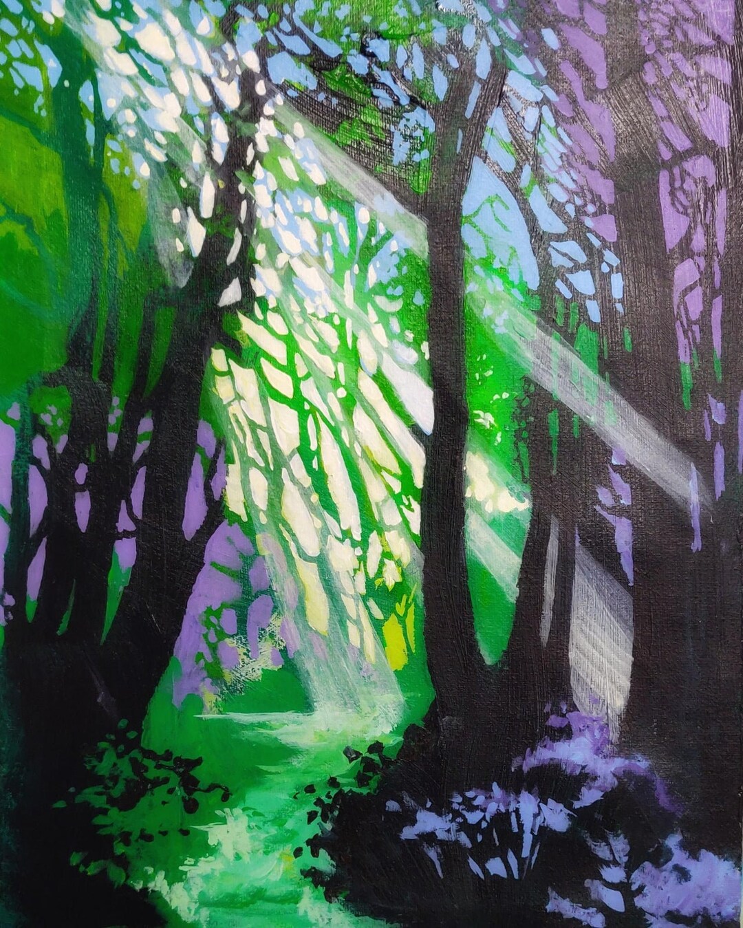 Forest Sunbeam Painting, Acrylic Painting, Artwork, Sun, Forest, Kenora ...