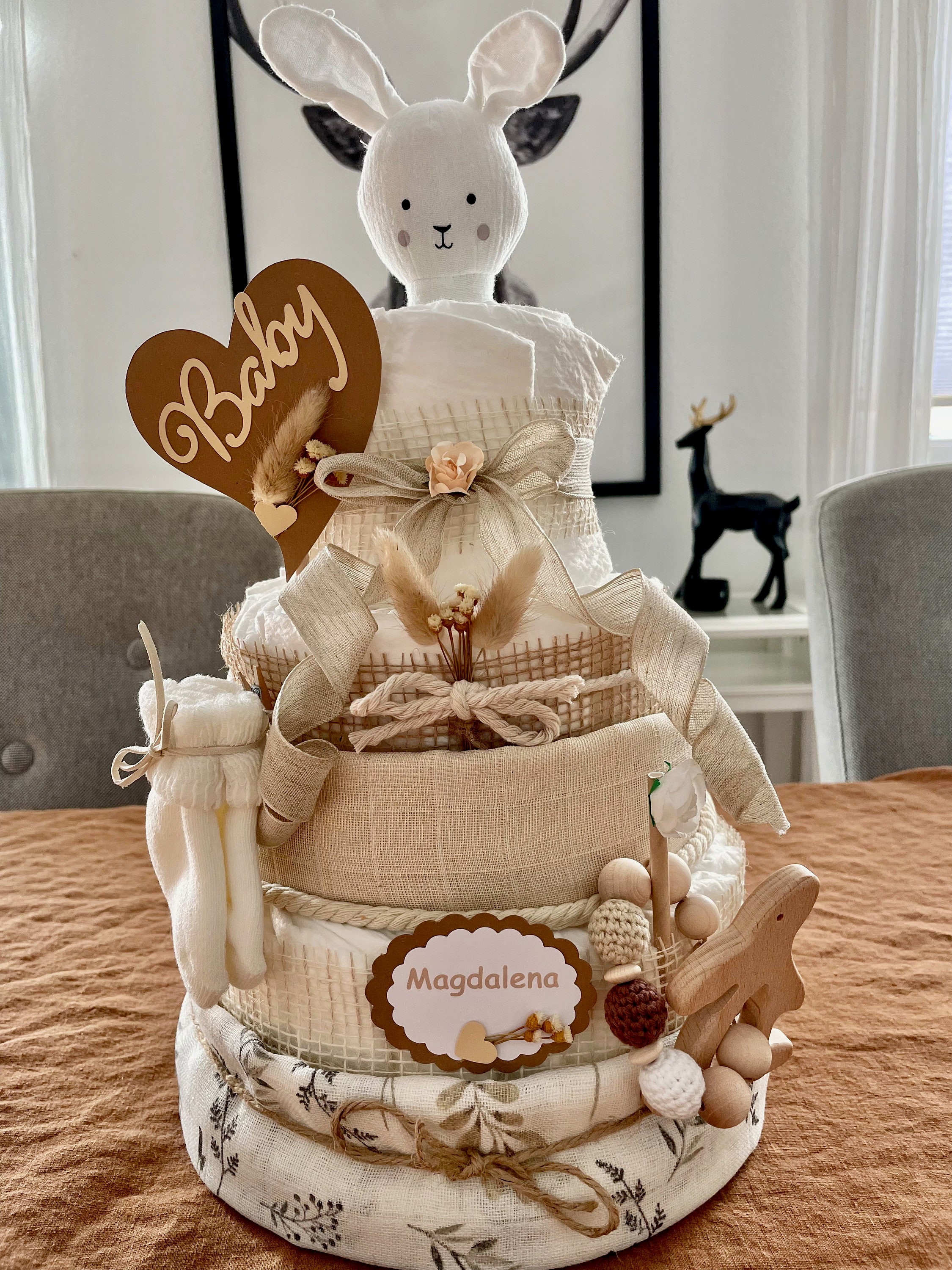 Windeltorte Waldtiere Hase neutral 46 Windeln Geschenk - Etsy.de