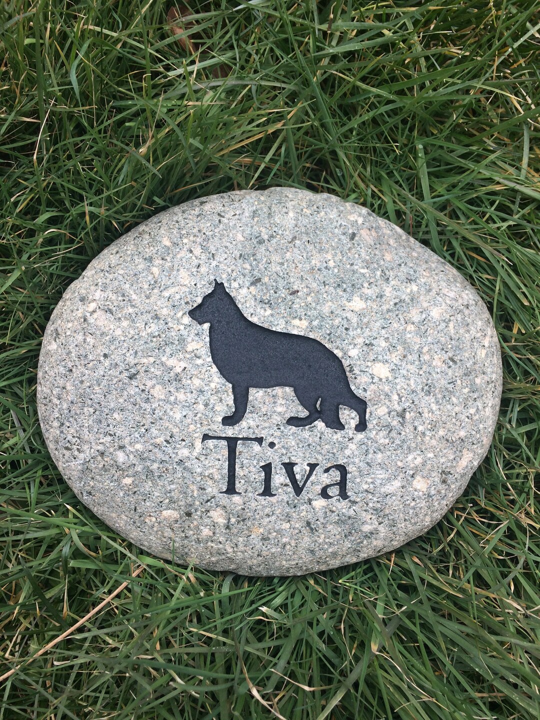 German Shepherd Dog Memorial Stone, 7-10” Wide River Rock Custom ...