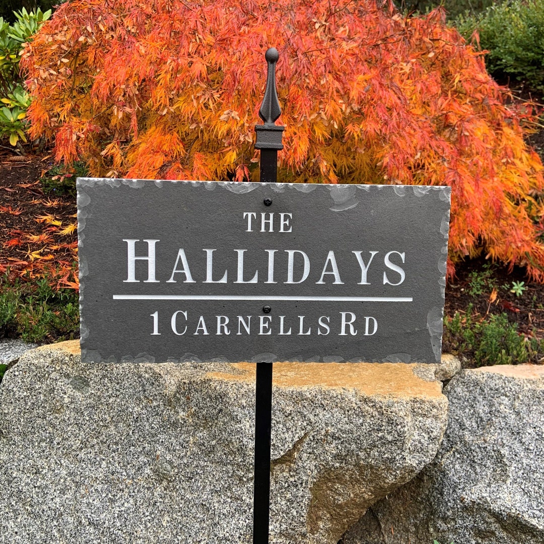 Personalized Slate Plaque Outdoor Garden Sign With Powder Coated Metal ...