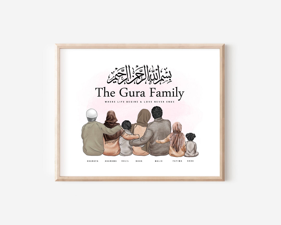 Muslim Family Personalised Digital Print, Faceless Islamic Portrait ...
