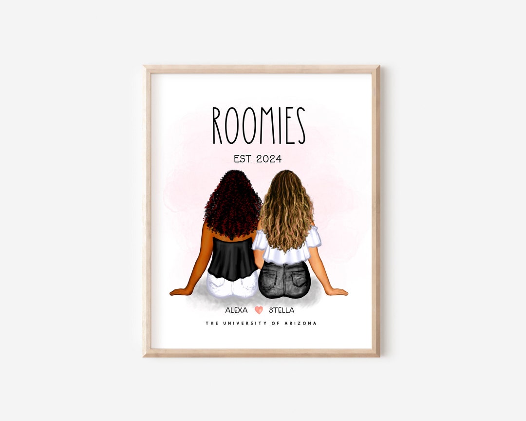 Roommates Dorm Decor, Roomies Gift Print, Roommates Illustration ...