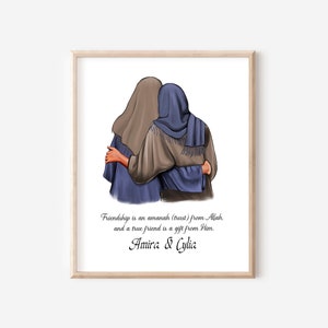 Personalized Muslim Best Friends Portrait Print, Muslim Soul Sisters ...