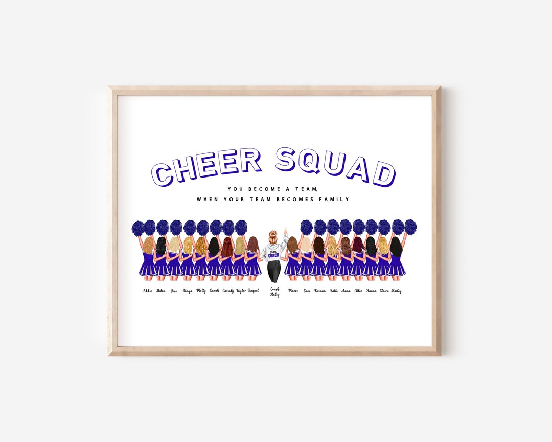 Custom Cheerleaders Print Illustration, Cheer Team Personalized Print ...