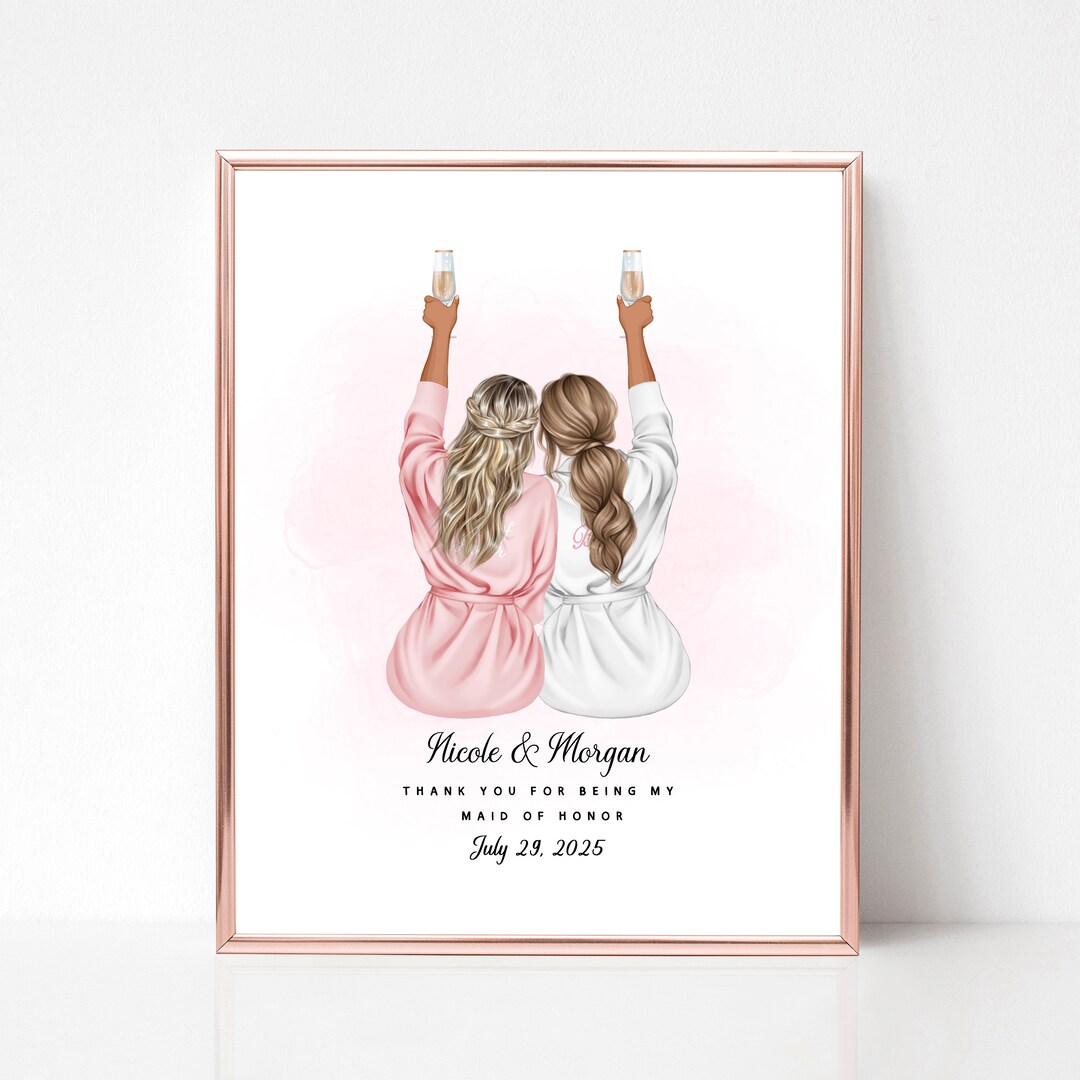 Bride and Maid of Honor Drawing, Bridesmaid Painting, Maid of Honor ...