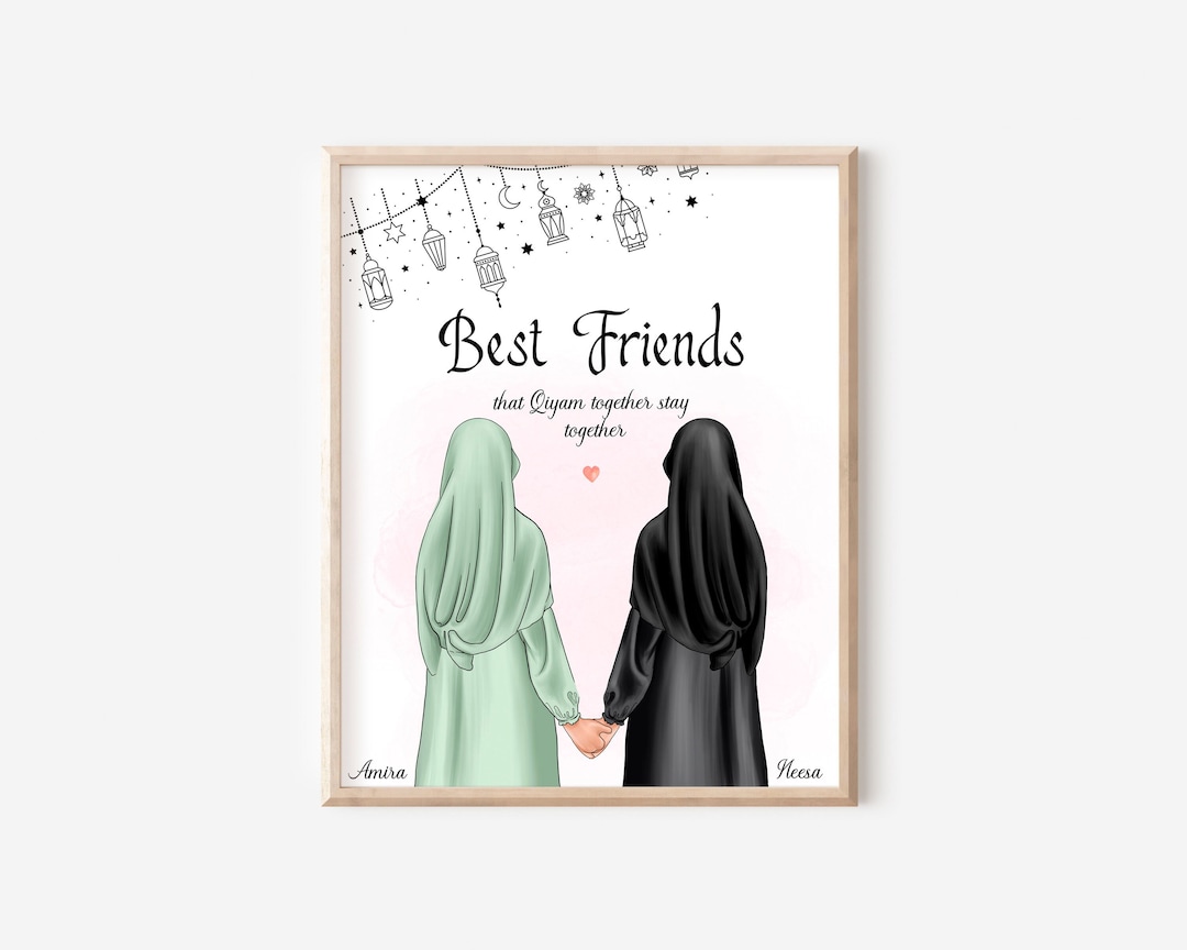 Personalized Muslim Best Friends Portrait Print, Muslim Soul Sisters ...