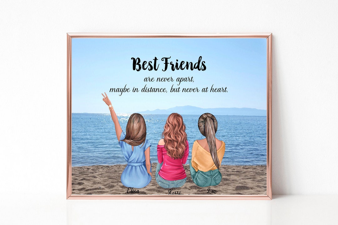 3 Best Friends Portrait on the Beach Custom Print, Group of 3 Friends ...