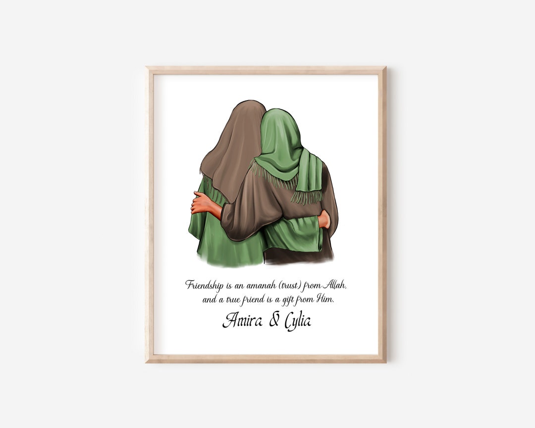 Personalized Muslim Best Friends Portrait Print, Muslim Soul Sisters ...