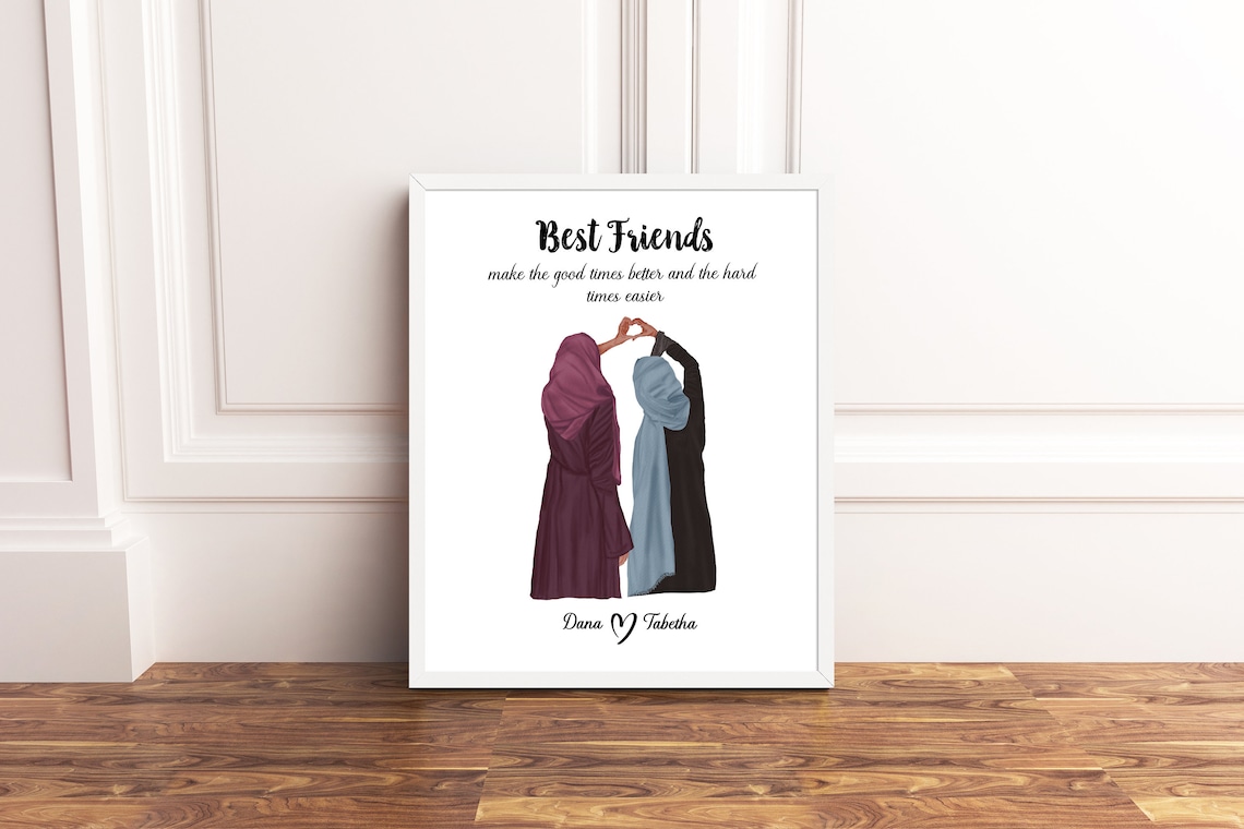 Personalized Muslim Best Friends Portrait Print Hijab Fashion | Etsy