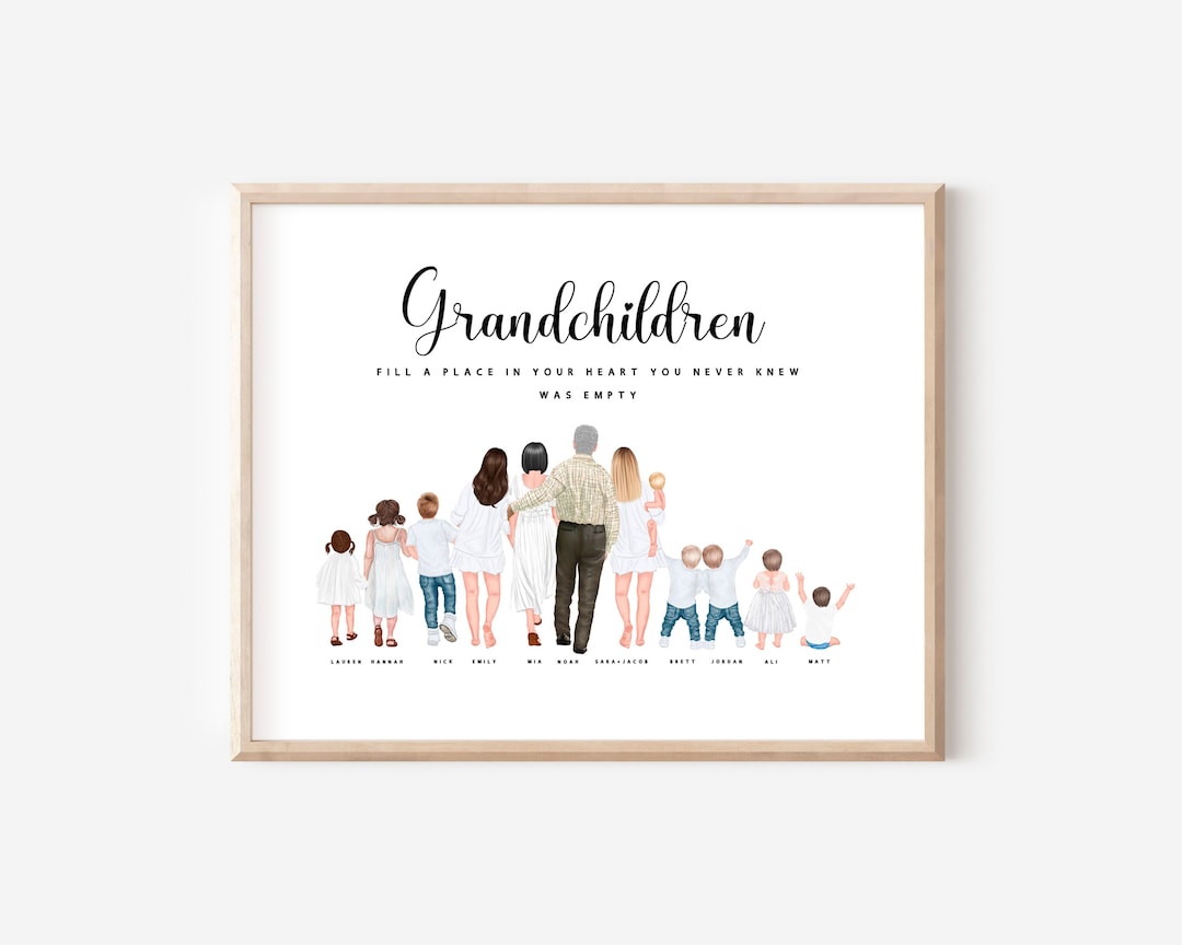 Personalized Grandparents and Grandkids Portrait Grandchildren Family ...