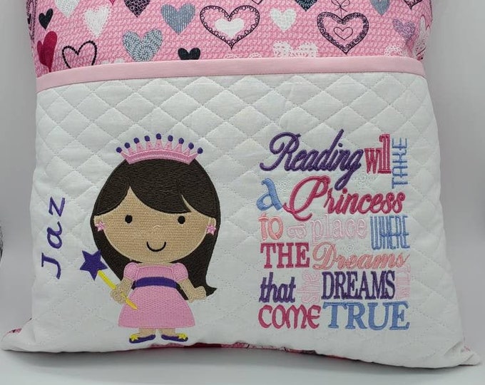 Girls Princess Pocket Pillow, Little Girls Personalized Reading Pillow ...