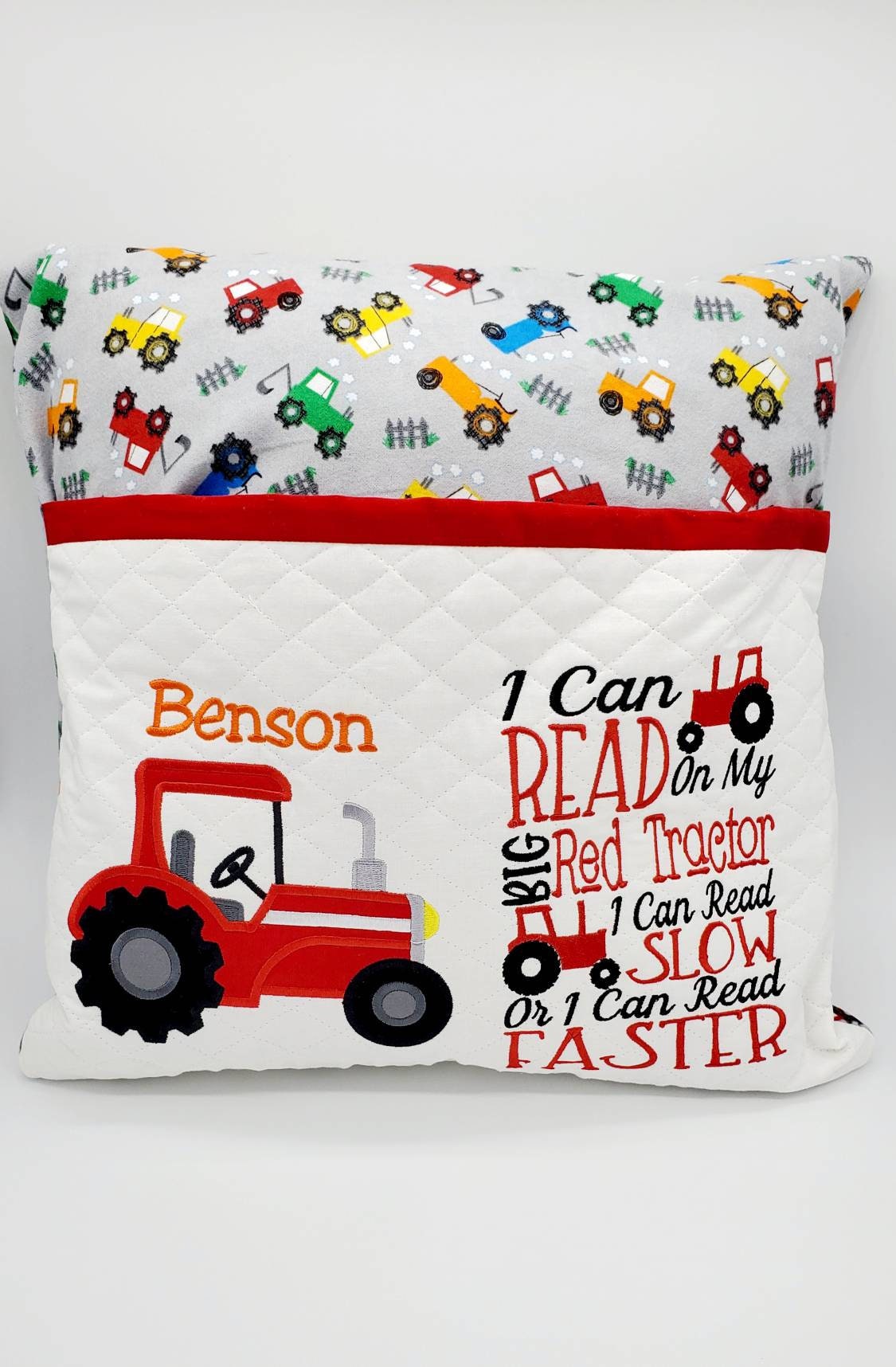 Boy tractor pocket pillow Personalized reading pillow for | Etsy