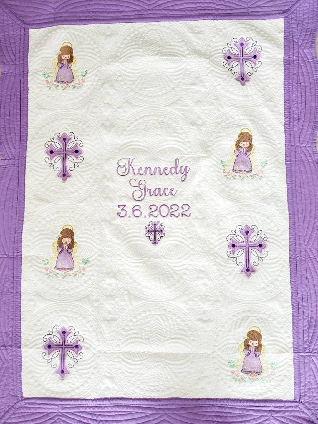 Personalized Quilt for Baby Girl, 1st Communion Gift, Embroidered ...