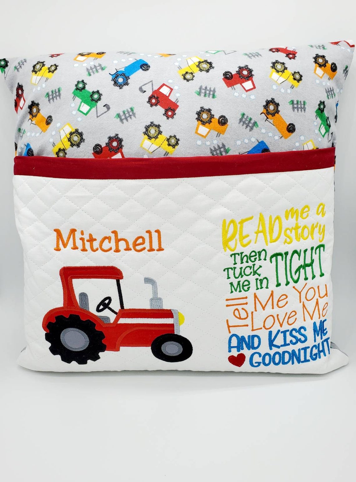 Boy Tractor Pocket Pillow, Personalized Reading Pillow for Boy, Book ...