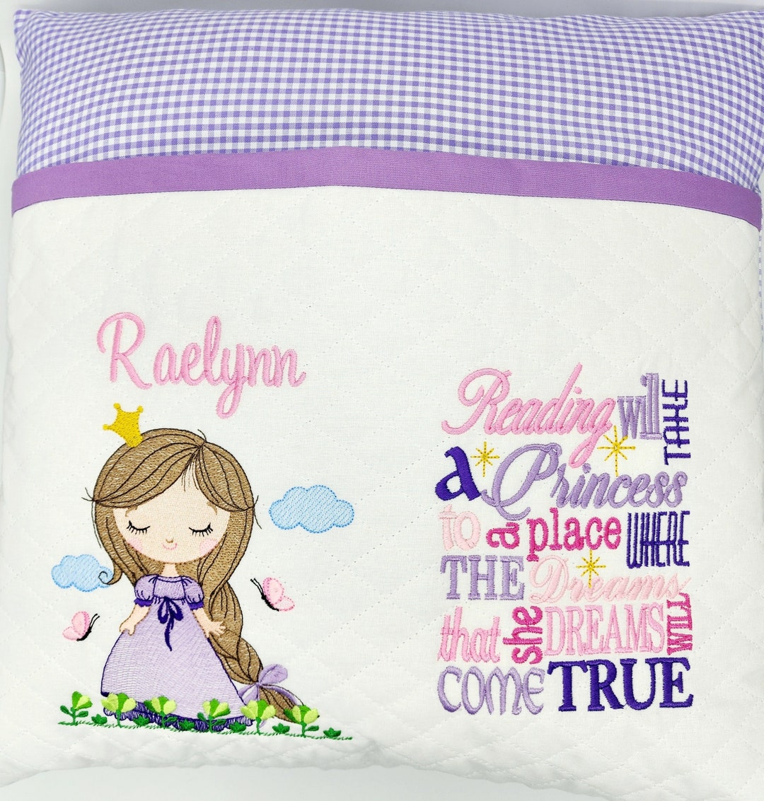 Girls Princess Pocket Pillow, Little Girls Personalized Reading Pillow ...