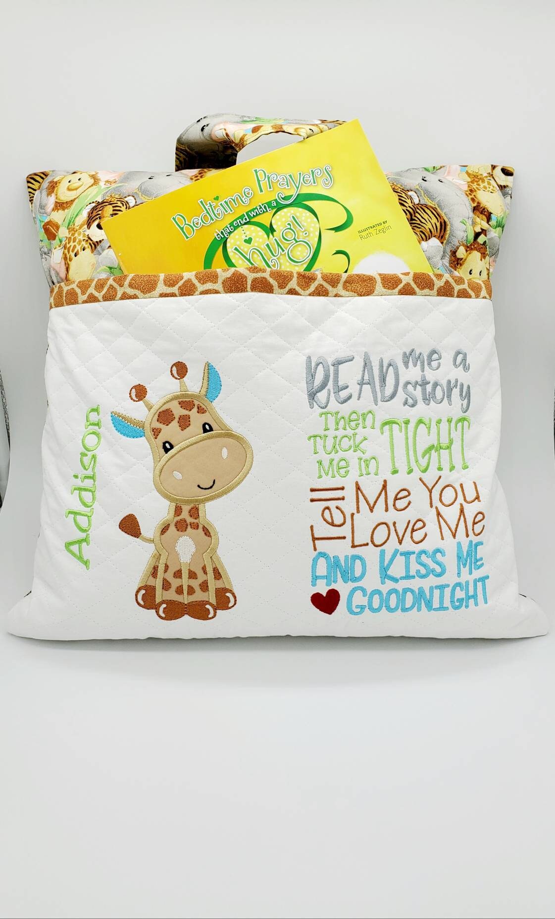 Giraffe Pocket Pillow, Child's Personalized Reading Pillow, Book Pillow ...