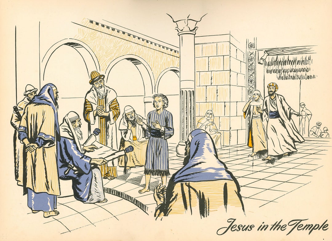 Jesus in the Temple - Vintage Classroom Prints and Charts - Bible ...