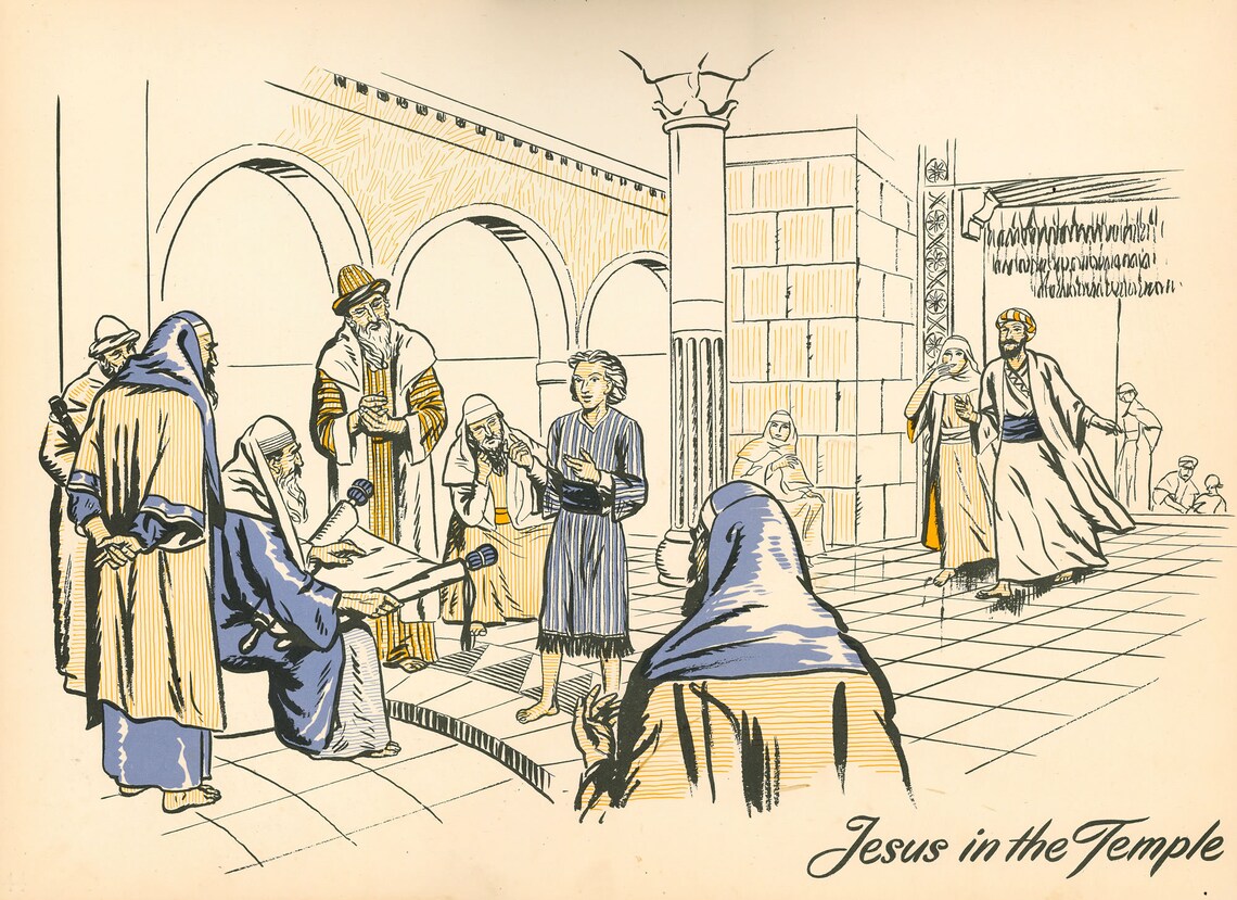 Jesus in the Temple - Vintage Classroom Prints and Charts - Bible ...