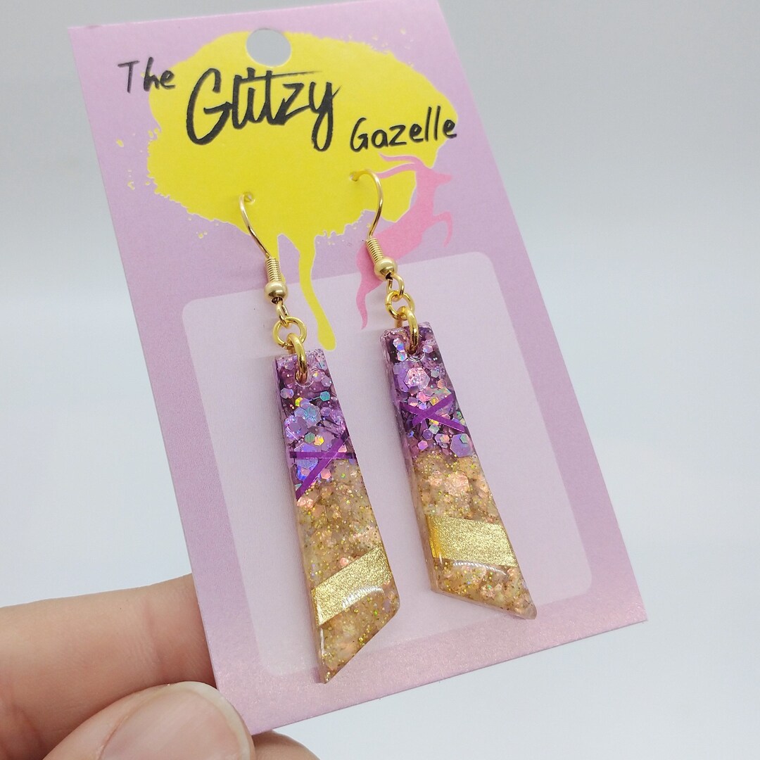 Trapezoid Earrings Light Gold Purple Combo Glitter Gifts for Her, Women ...