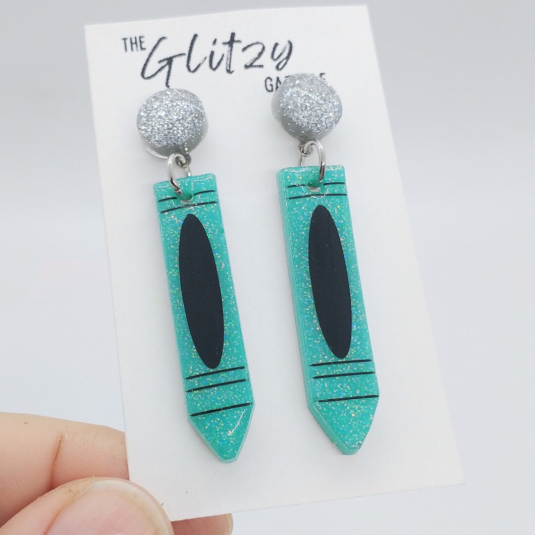 Crayon Statement Stud Dangles Jade Sparkle Teacher Gifts, Back to School Gifts, Fun Earrings ...