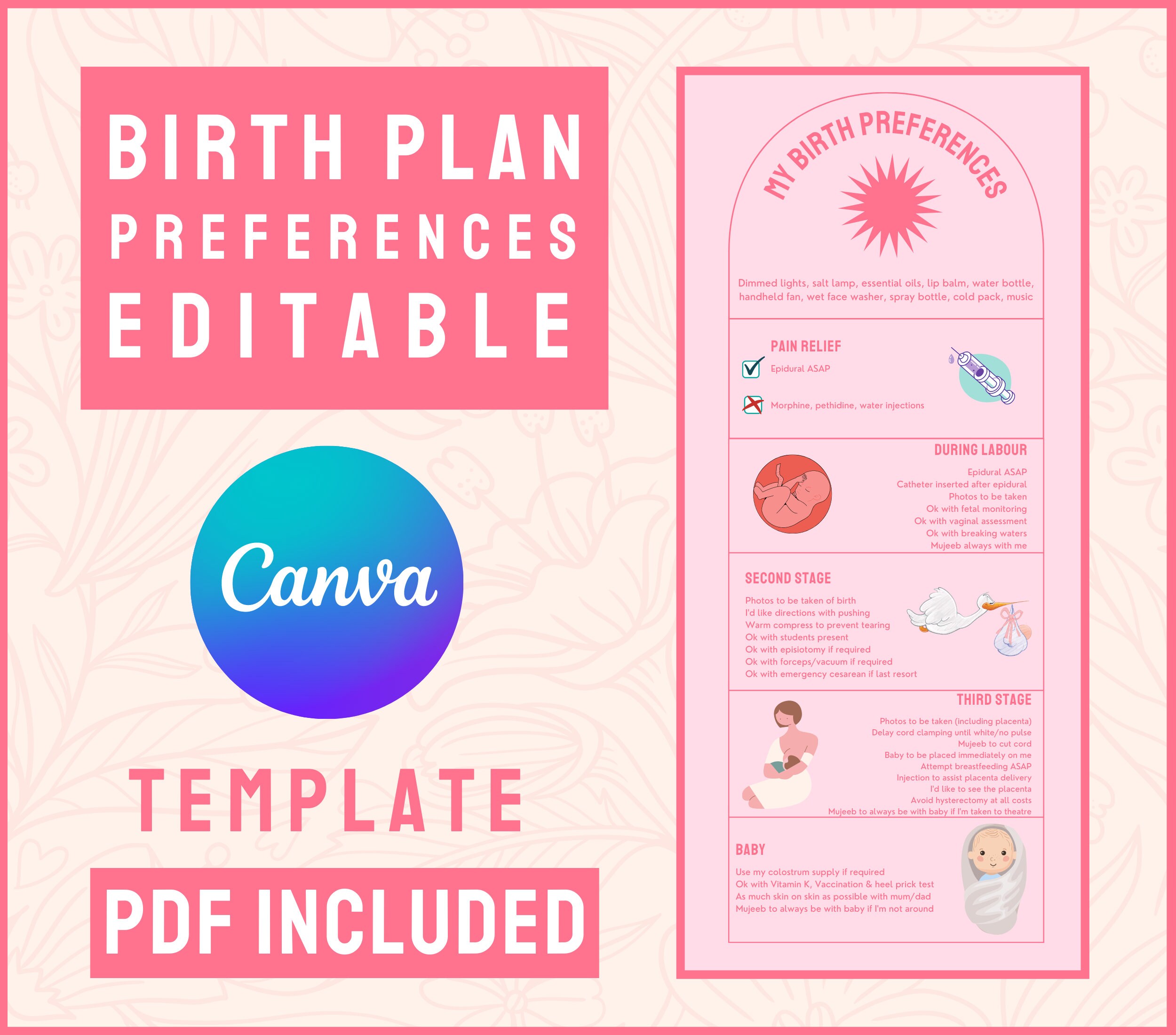 Editable Birth Plan Template Printable Birthing Plan - Etsy Australia
