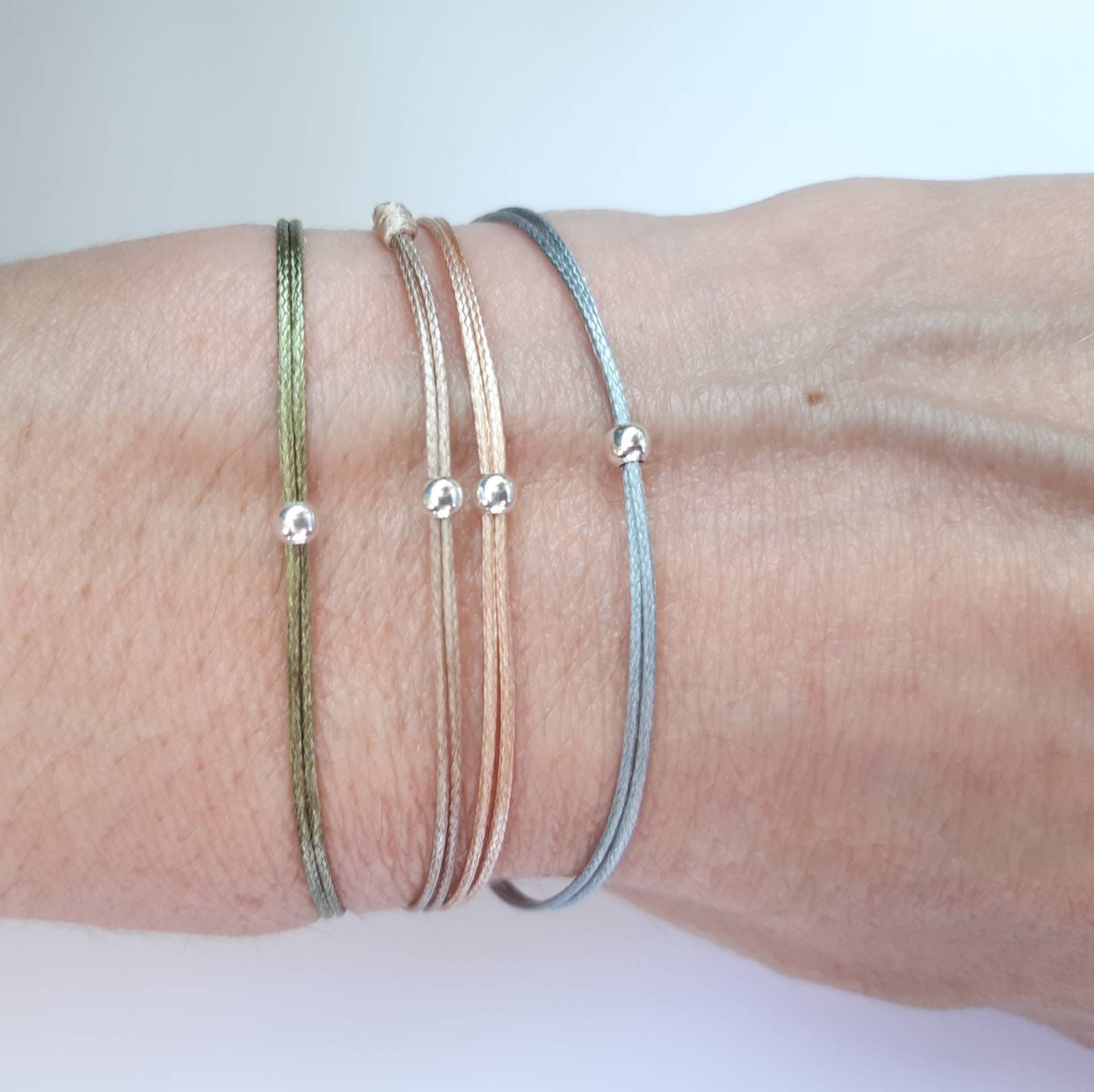Minimalist String Cord Bracelet With Silver Bead, Christmas Gift for ...