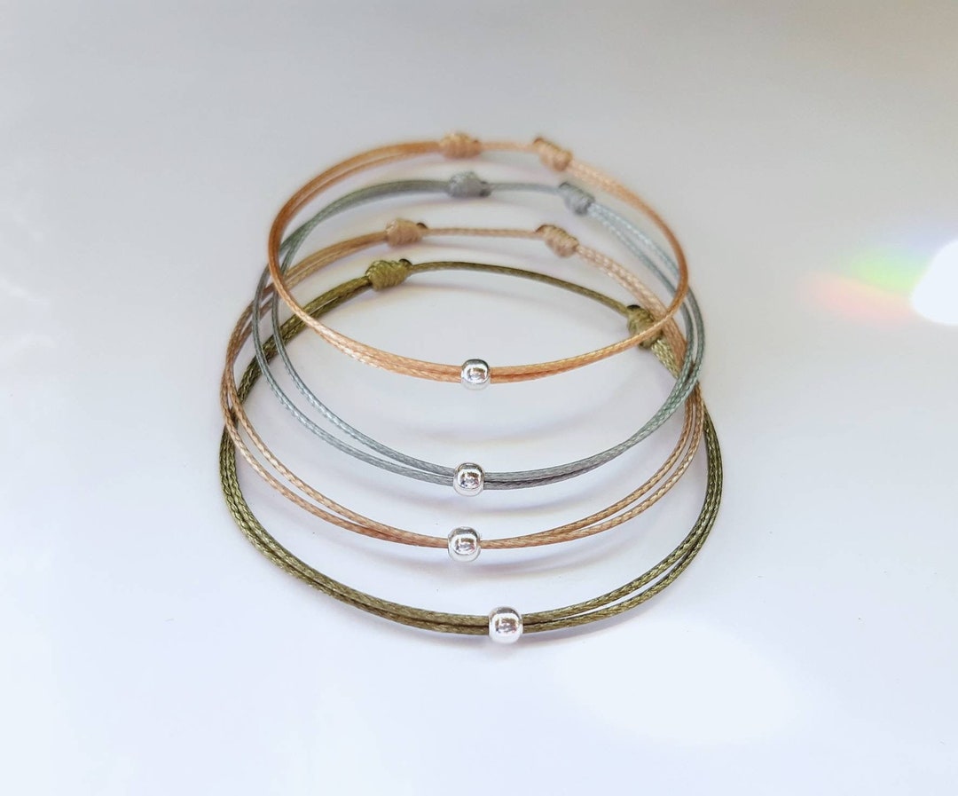 Thin Cord Bracelet With Silver Bead - Unisex Gift Minimalist String ...