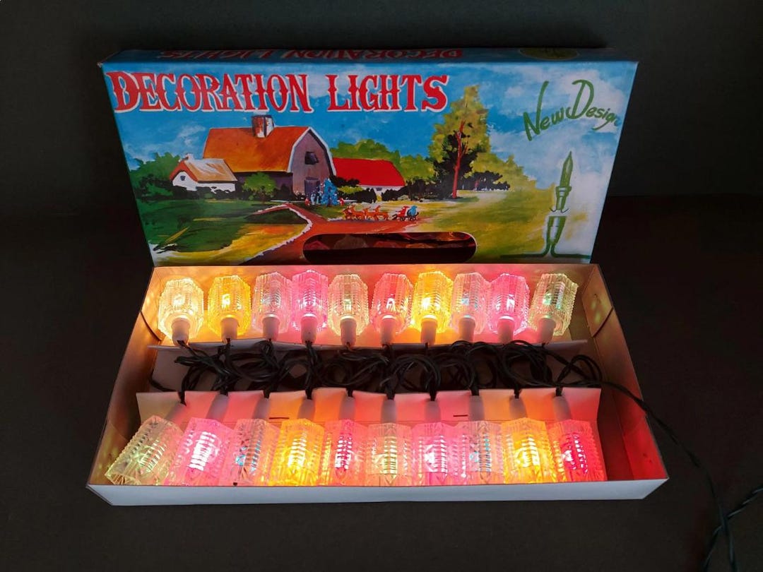Vintage Crystalite Christmas String Lights Set - 20 Colored Bulbs Tree ...
